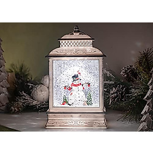 DEMDACO Distressed White Snowman Scene Musical LED 10.5 x 6.5 Resin Christmas Decorative Tabletop Snow Water Globe