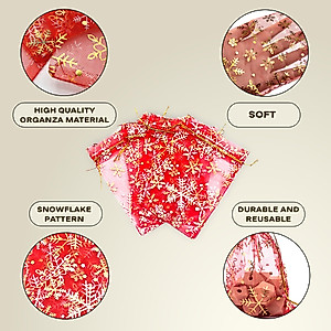 TEXASDELUXE Red Gold Snowflake Small Organza Bags with Drawstring 2x3 40 pack Tiny Small Drawstring Bags 2x3 for Party Wedding Goodies Candies & Jewelry Small Mesh Bags Drawstring 2x3