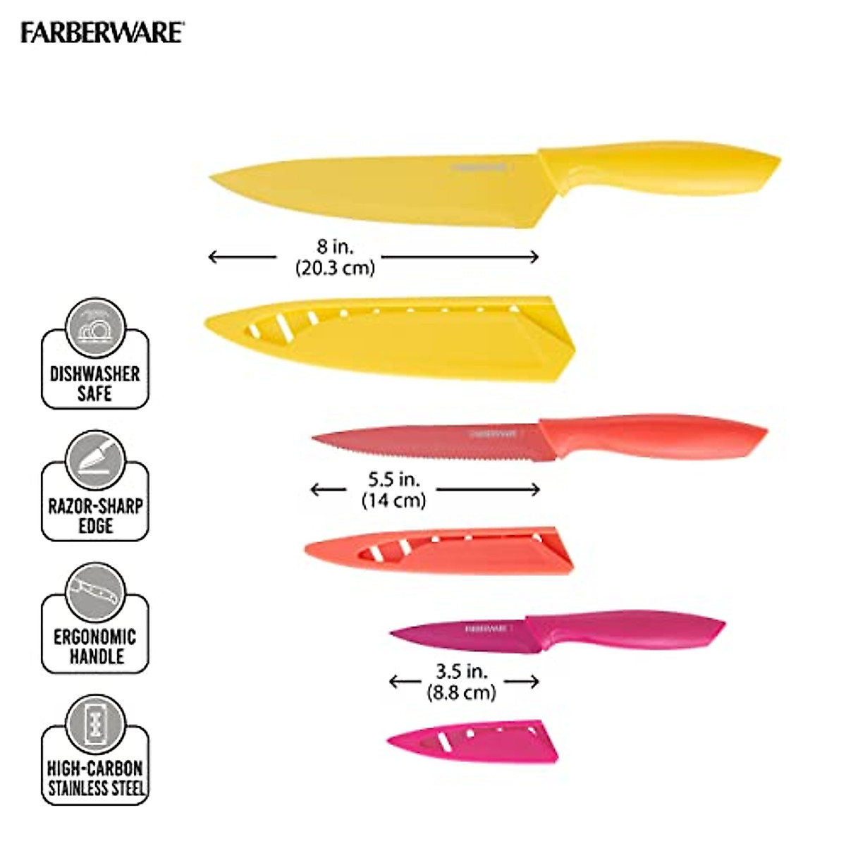Farberware Chef Knife Set, 3 Piece, Multicolor
