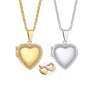 CALOZITO Stainless Steel Heart Necklace Women, Photo Frame Love Shape Necklace Openable Pendant (PN-1363G Gold)