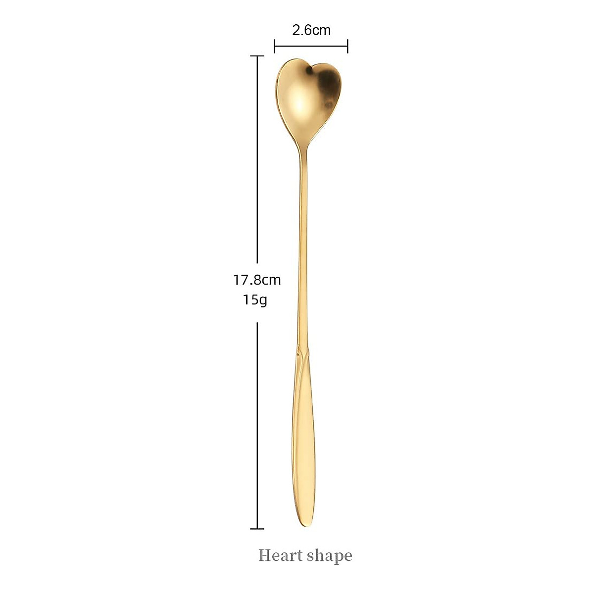 16 Pieces Heart Shaped Spoon Coffee Teaspoon 7 Inch Set Stainless Steel Long Handle Spoon Stir Bar Spoon Stirring Spoon Ice Cream Spoon Gold