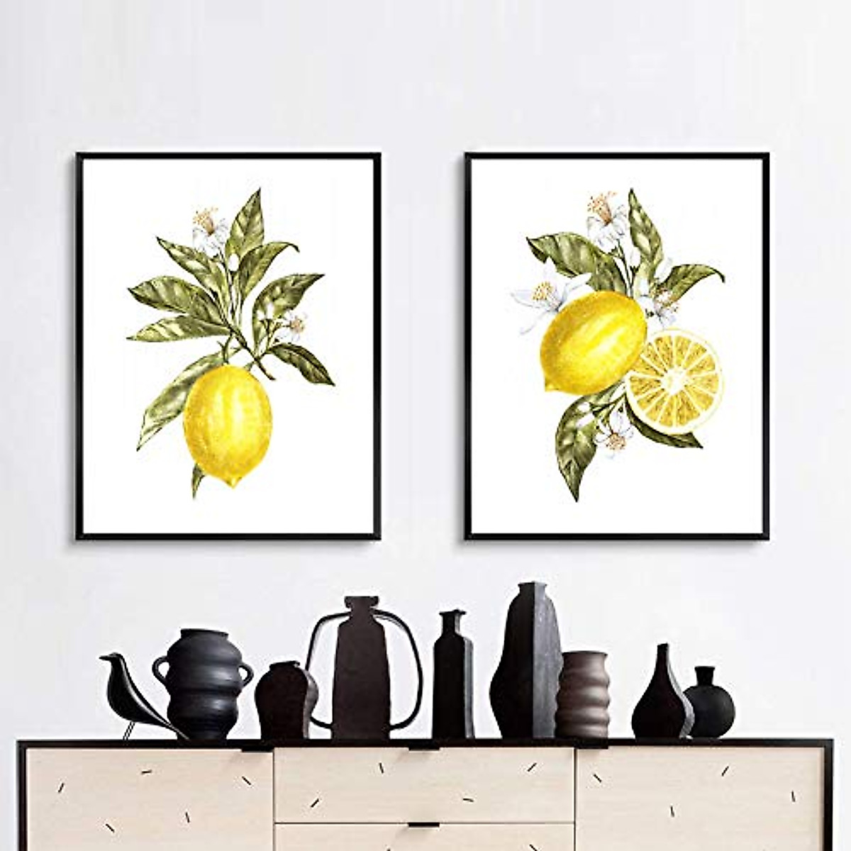 CRPBKU Cool Lemon Fruit Art Print -Yellow Orange Pear Lemon Botanical Canvas Wall Art -Green leaf Sour lemon Poster Perfect for Dining Room Kitchen Decoration,3 Set- (Unframed,8"X10")