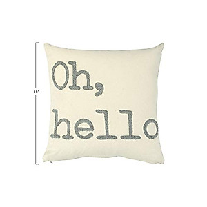 Creative Co-Op Oh, Hello Embroidered Square Cotton Pillow, Grey