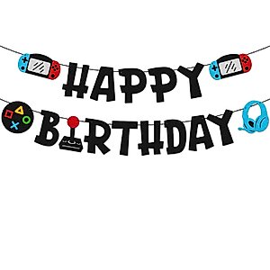 Video Game Birthday Banner Happy Birthday Party Decorations for Boys Kids Men Level Unlocked Garland Playing Game Over Level Up Themed Bday Party Celebration Supplies