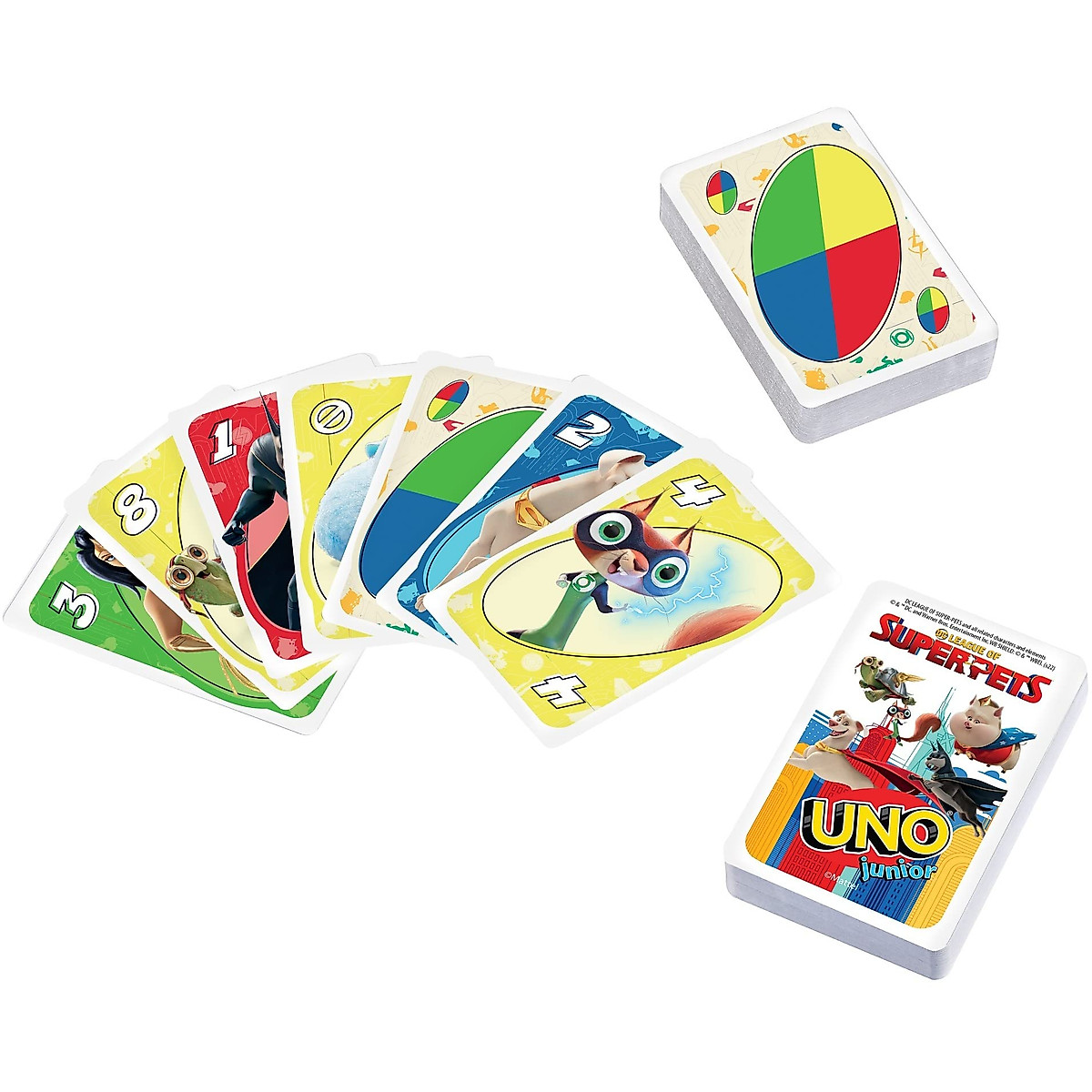 Mattel Games ​UNO Junior DC League of Superpets Card Game for Kids with Simple Rules, 3 Levels of Play & Animal Matching