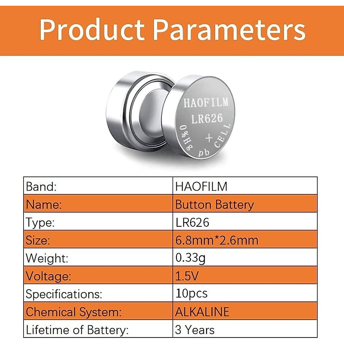 HAOFILM LR626 SR626SW 377 376 LR626 AG4 Premium Alkaline Battery,1.5V Round Button Coin Cell Batteries (10 Pack)