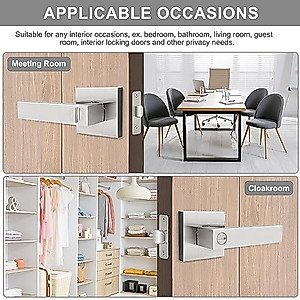 6 Pack Square Door Lever Privacy Door Lock Handleset, Keyless Lockset Door Knobs Interior Door Knobs Storage Room Bathroom Set Reversible Keyless Flat Levers in Satin Nickel