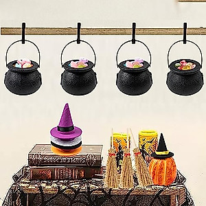 FOIMAS 37pcs Mini Witch Hats Black Candy Cauldron and Witch Brooms for Halloween Dollhouse Craft Accessories Table Decoration Supply
