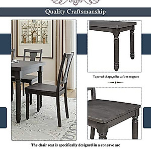 SweetFm Table & Chair Wooden Rectangular Dining Table, Farmhouse Rustic 6-Piece Kitchen Set with 4 Upholstered Chairs and 1 Bench,Gray, 60in, Grey