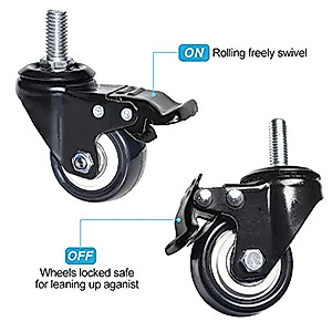 2" Stem Caster Wheels Heavy Duty Threaded Swivel Caster Wheel No Noise Swivel Castors for Trolley, Workbench, Furniture, 440 Lbs Load Capacity Set of 4 (2 with Brake & 2 Without)