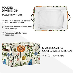 susiyo Large Foldable Storage Bin Beautiful Floral Fabric Storage Baskets Collapsible Decorative Baskets Organizing Basket Bin with PU Handles for Shelves Home Closet Bedroom Living Room-1Pack