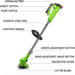 HLCUI Grass Trimmer Cordless Electric String Trimmer Edger Lawn Mower Grass Brush Cutter Kit, Pruning Cutter Garden Tools with 24V Batteries & Replace Blade for Lawn Care,A,2 Batteries