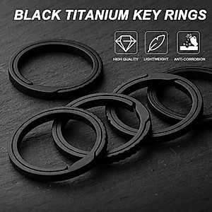 TISUR Titanium Keychain Rings, Split Side Pushing Heavy Duty Black Key Ring For Key Chain Carabiner Dog Tag (2PCS Black Large)