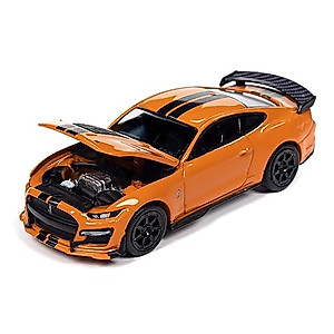 2021 Shelby GT500 Carbon Fiber Track Pack Twister Orange with Black Stripes Modern Muscle Limited Edition 1/64 Diecast Model Car by Auto World 64412-AWSP136B
