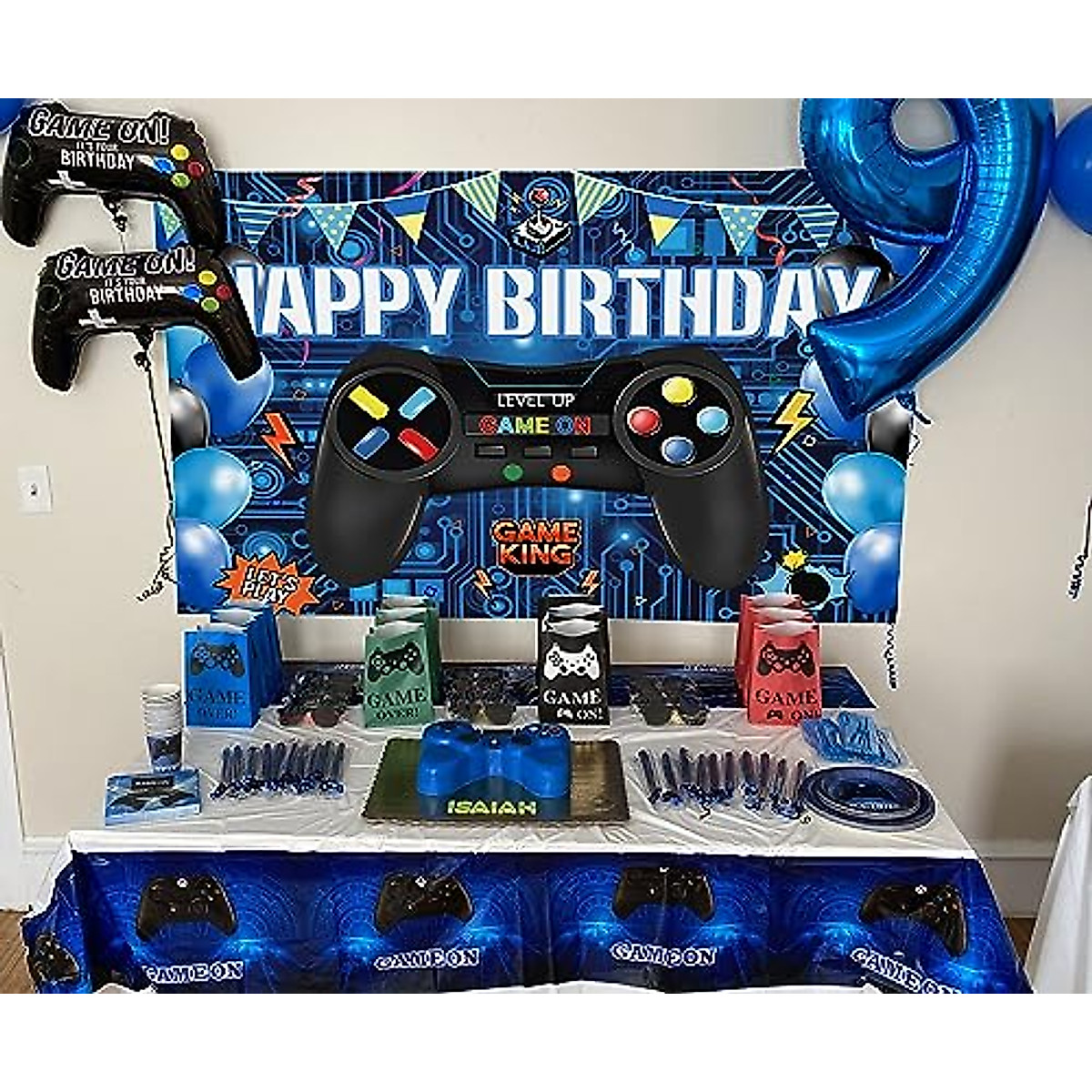 Happy Birthday Video Game Photography Backdrop Blue Level Up Gaming Happy Birthday Banner Boy Family Indoor Outdoor Gamer Room Video Game Party Wall Decoration 7x5ft