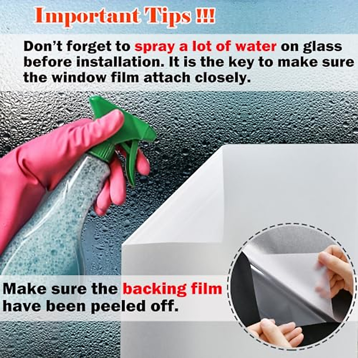 LONGYONG Window Privacy Film Frosted Glass Static Cling Window Film Non-Adhesive Frosted Window Film for Bathroom Home Office 23.6x118 Inches Pure