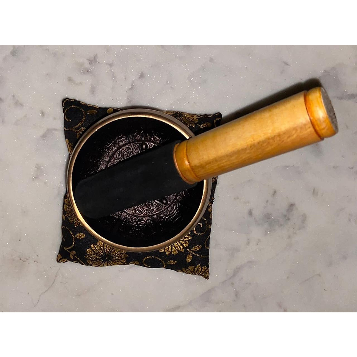 S.H. HANDICRAFTS Tibetan Singing Bowl Set — Meditation Sound Bowl Handcrafted in India for Healing and Mindfulness, BRASS ANTIQUE, 3.5 INCHES (SH-00045)