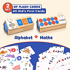 Wooden Educational Toys for Kids 3 4 5 6 Year Old - CVC Sight Word & Number Flash Cards - Alphabet Spelling Games & Montessori Math Counting - Preschool Kindergarten Learning Activities