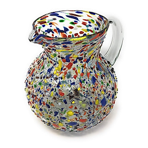 Mexican Hand Blown Glass Pitcher – Confetti Rock Design (84 oz)