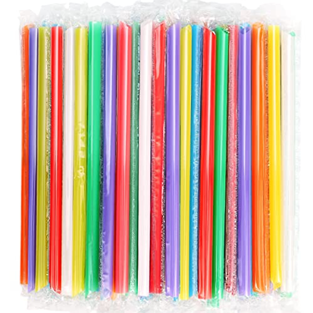 100 Pcs Individually Packaged Pointed Jumbo Smoothie Straws,Disposable Individually Wrapped Plastic Lengthen Milkshake Boba Straw (0.43" Diameter and 9.45" long) (Colorful)
