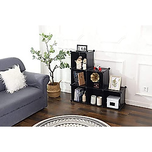 YCOCO Cube Storage Organizer 6-Cube Closet Storage Shelves with Wooden Mallet,Closet Cabinet Bookshelf,Plastic Square Cube Storage for Home,Office, Kids Room,Black