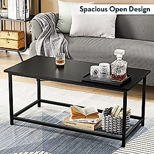 SAYGOER Black Coffee Table Simple Modern Coffee Tables Open Design Rectangular Minimalist Center Table for Living Room Home Office Industrial Cocktail Tables, Easy Assembly, 39.37 x 19.69 x 17.72