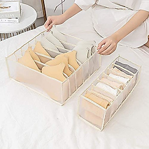 Gou Underwear Organizer, Foldable Closet Storage Boxes Drawer Organizer for Underware, Bra, Socks, Optional 6+7+11 Cell (Beige-3 Piece Set)