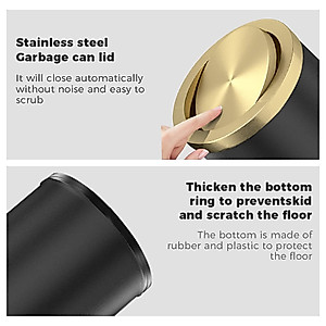 LEASYLIFE Bathroom Garbage can with lid, Trash Can with Flipping Lid, 4gallon,Garbage cans for Kitchen，Living Room. Metallic Gold (Black)