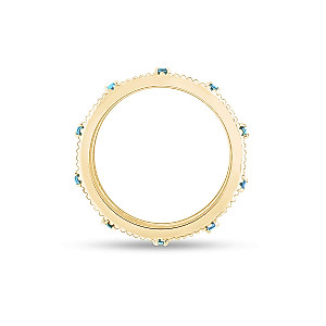 Jewel Zone US March Birthstone Round Cut Blue Aquamarine Stackable Ring in 14K Yellow Gold Over Sterling Silver