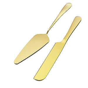 GWHOLE Gold Wedding Cake Cutting Set, Wedding Cake Cutter Set, Cake Knife and Server Set for Wedding Pie Spatula Birthday Cake Anniversary Christmas Gift