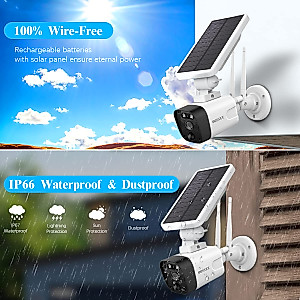 OOSSXX Solar Security Camera Outdoor Wireless Solar Powered Wireless Camera with Rechargeable Battery, WiFi Home Surveillance Camera 4.0MP with Two Way Audio