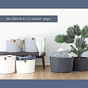 DENJA & CO Extra Large Blanket Basket for Living Room - White Farmhouse Woven Baskets for Storage | Cotton Rope Large Baskets for Blankets, Pillows, Toys, or Laundry | Ivory White (21" Wide x 13.8" Tall)