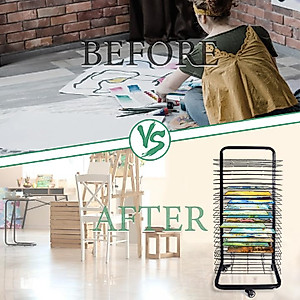 Hoqqf Art Drying Rack for Classroom and Art Studios, 25 Removable Shelves 11.8" D x 16.9" W x 30.7" H Portable Painting Drying Rack with Wheels Stackable Rack for Painting Wall Mount Art Rack