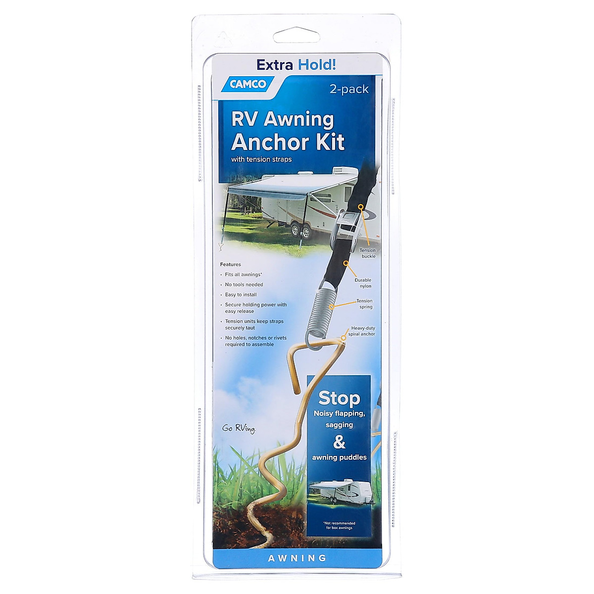 Camco 42593 Awning Anchor Kit with Pull Tension Strap