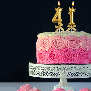 AOOLADA 41st Birthday Candles, Gold 41 Year Old Number Birthday Candles, Happy Birthday Cake Topper Gifts Party Decorations for Men Women