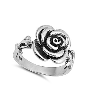 Oxidized Rose Large Wide Flower Ring New .925 Sterling Silver Band Size 10