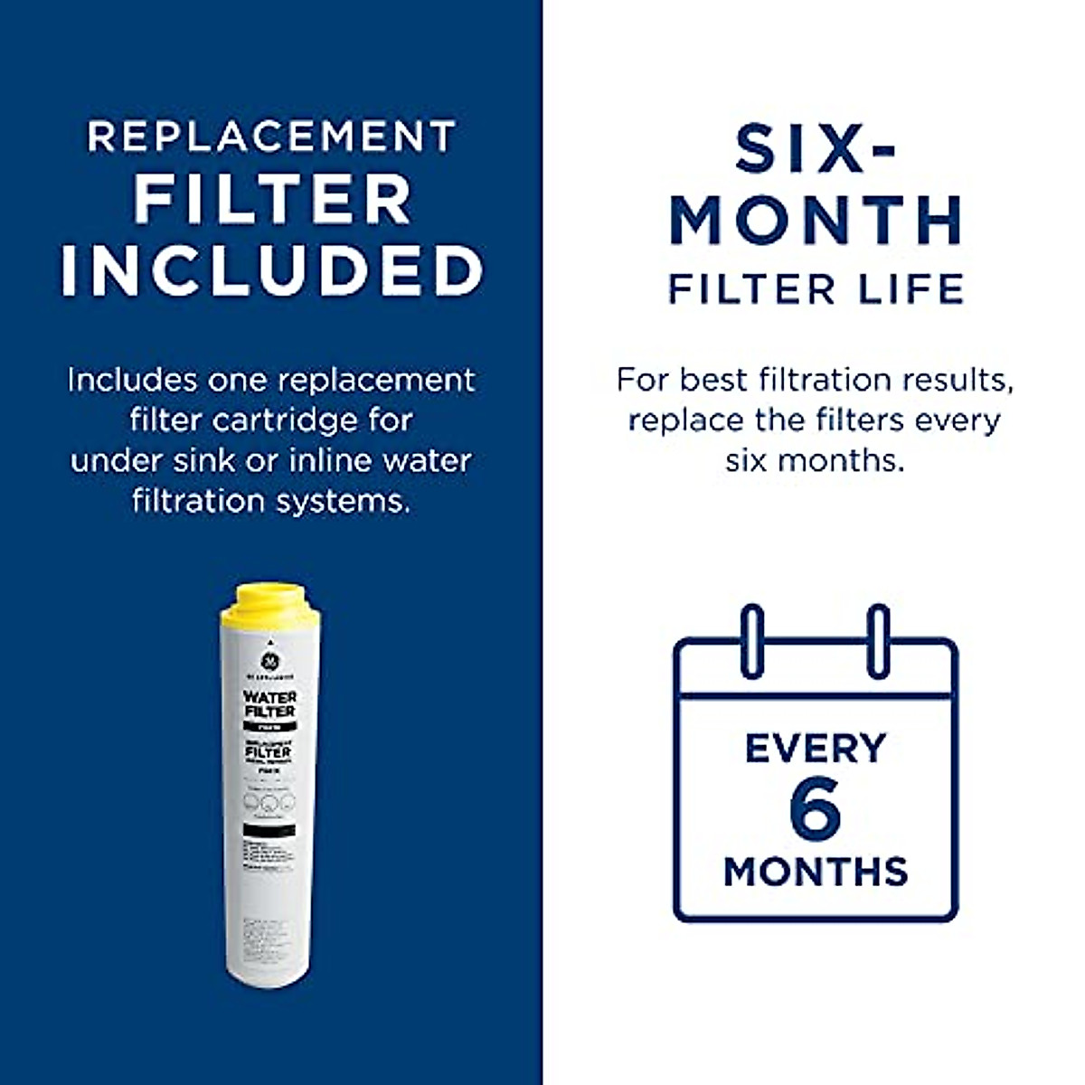 GE FQK1K Under Sink Water Filter | Replacement for Water Filtration System | Easy Install | Reduces Sediment, Rust & Other Impurities from Water | Replace Every 6 Months for Best Results | 1 Filter