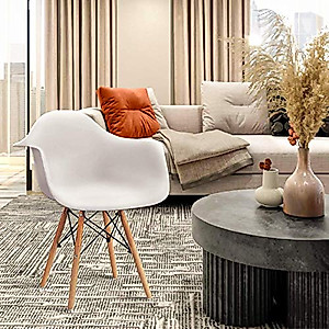 CangLong Natural Wood Legs Mid Century Modern DSW Molded Shell Lounge Plastic Arm Chair for Living, Bedroom, Kitchen, Dining, Waiting Room, Set of 1, White