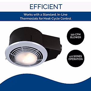 Broan-Nutone QT9093WH Heater, Fan, and Light Combo for Bathroom and Home, 4.0 Sones, 1500-Watt Heater and 100-Watt Light, 110 CFM , White, Medium