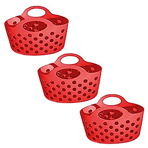 Red 3 Pack Plastic Organizer Baskets with Handles Small Soft Carry Totes Stackable