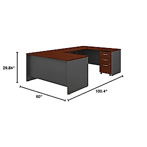 Bush Business Furniture Series C U Shaped Desk with 3 Drawer Mobile File Cabinet, 60W, Hansen Cherry
