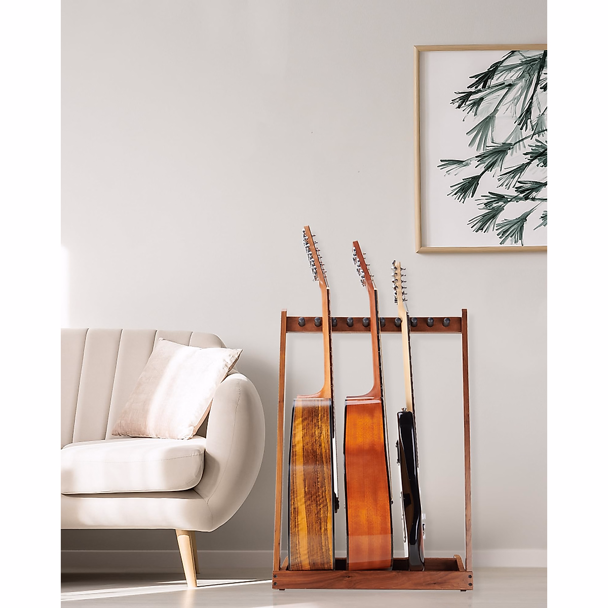 Musbeat Guitar Stand for Multiple Guitars, Hardwood Multi Guitar Stand (3 Acoustic Guitar, 5 Electric or Bass), 5 Guitar Stand Rack for Men, Wooden Floor Guitar Rack Stand Display for Studio, Home