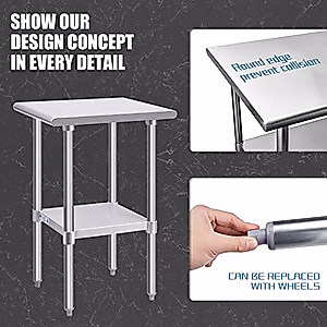 Hally Stainless Steel Table for Prep & Work 24 x 15 Inches, NSF Commercial Heavy Duty Table with Undershelf and Galvanized Legs for Restaurant, Home and Hotel