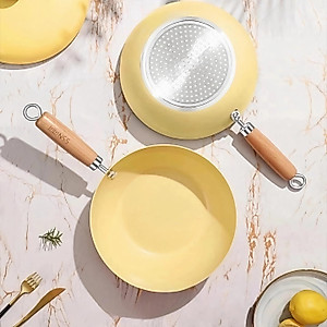 RosyMyth Non Stick Frying Pan, Double-sided Ceramic Coating Mini Wok, 24cm / 9.4 Inch / 2.3 quart Capacity, Yellow