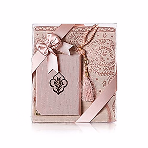 Muslim Prayer Rug, Yaseen Surah Pocket-Size Book & Prayer Beads Set, Perfect Islamic Gift I Mawlid Gift I Suitable for Men, Women | Islamic Ramadan Eid Gifts, (1 Sets, Pink)