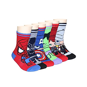 Marvel Super Heroes Avengers Kids Toddlers 6 pack Crew Socks (5-7 yrs, Red)