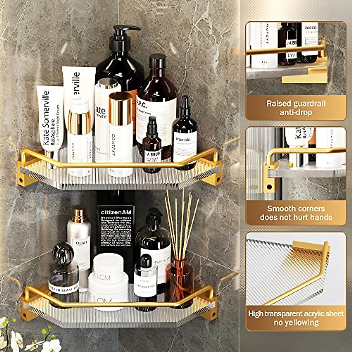 Corner Shower Caddy,Corner Shower Shelf, Shower Basket Wall Mounted,Shower Holder Organizer for Shampoo, Acrylic material, Beautiful and Generous Storage Shelf Shower Rack for Kitchen & Bathroom