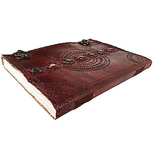 Leather Journal Book Seven Chakra Medieval Stone Embossed Handmade Book of Shadows Notebook Office Diary College Book Poetry Book Sketch Book 10 x 13 Inches