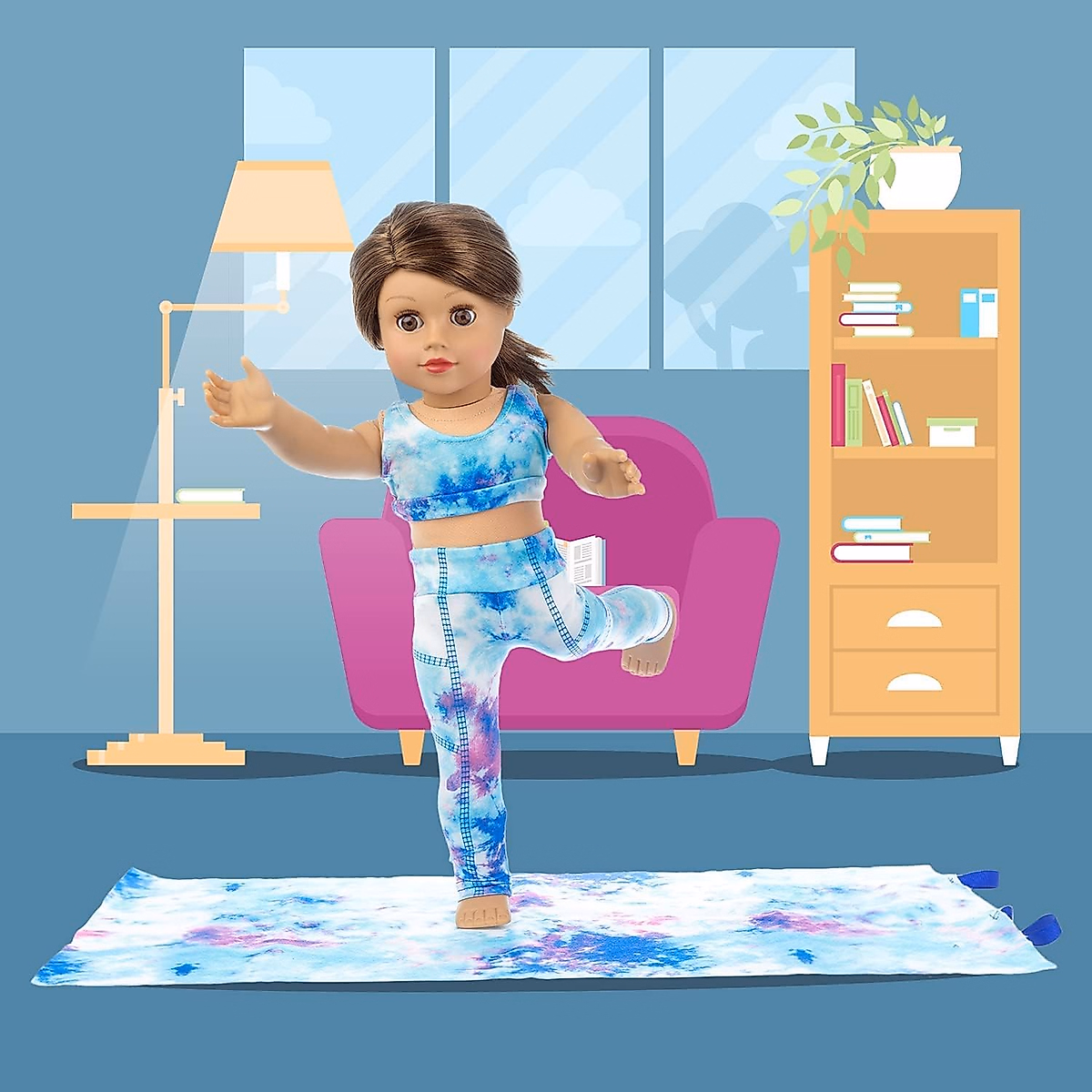 Ecore Fun 3 Items 18 Inch Doll Clothes Yoga Pilates Sports Clothes Gymnastics Yoga Exercise Outfit Sets includes Vest Suit, Yoga Mat and Towel