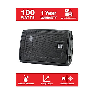 Dual Electronics LU43PB Black 4 inch 3-Way High Performance Outdoor Indoor Speakers with Powerful Bass | Effortless Mounting Swivel Brackets | Weather Resistant | Sold in Pairs | Black